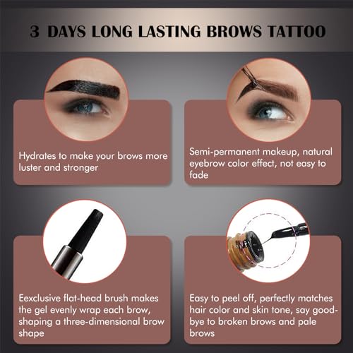 LSxia 2 Pcs Peel Off Tattoo Eyebrow Gel Set, Natural Color Eye-Brow Gel Long-Lasting Waterproof Eyebrow Tattoo, Easy Peel Off Eyebrow Brow Tattoo Makeup -Up To 3 Days (Brown)