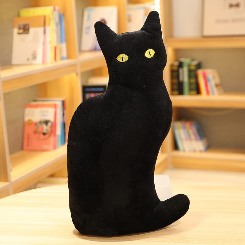 Zen Living Pro Black Plush Cuddle Cat Shaped Throw Pillow β Cute Fluffy Stuffed Long Animal Plushies, Life Size Spooky Cushion, Realistic Halloween Gothic Boho Decor Gift