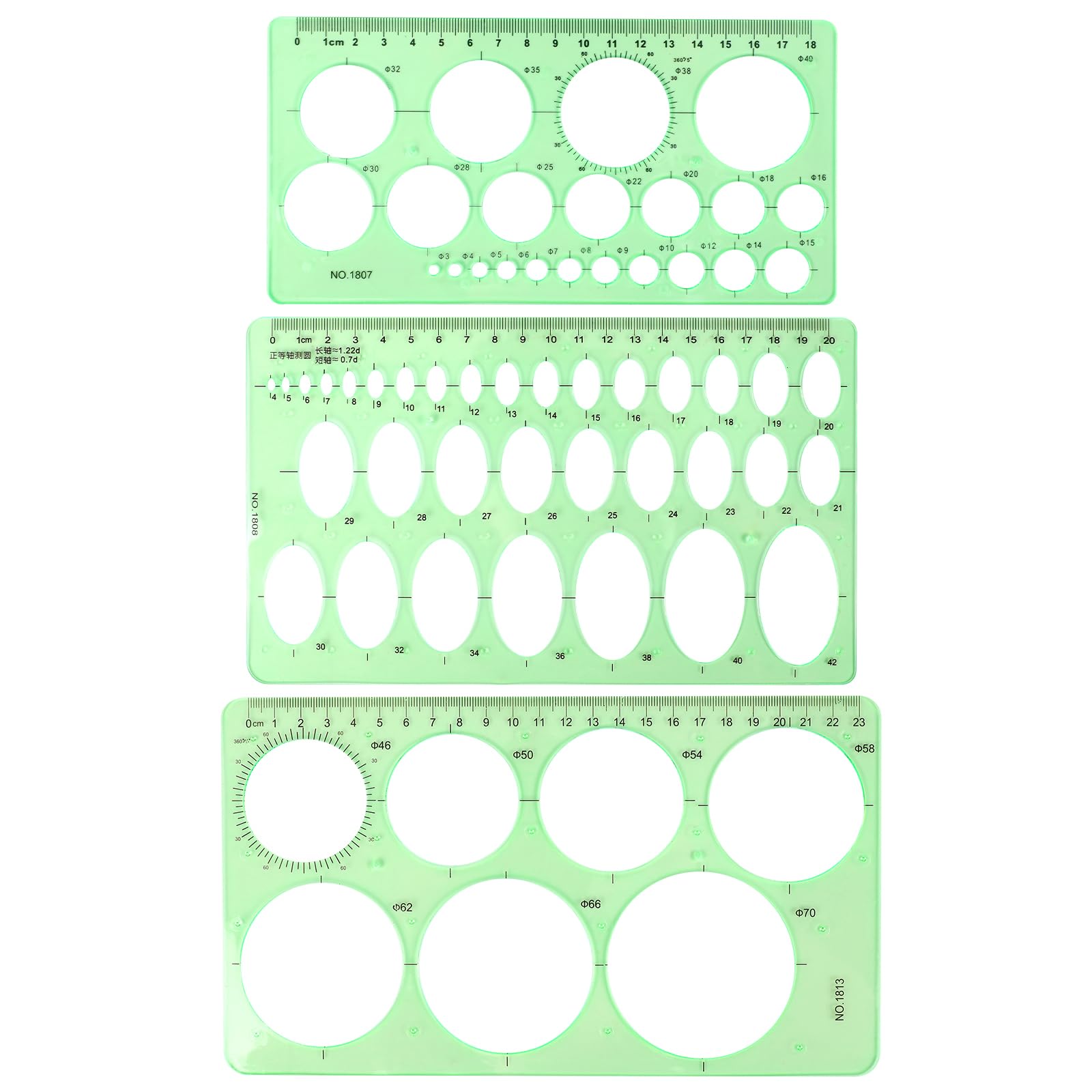 KALIONE 3Pack Circle Template, Geometric Shape Stencils Rulers, Plastic Oval Templates, Multi-function Circle Template for Drawing, Measuring Circle Stencil for School Office Studying Drawing Supplies
