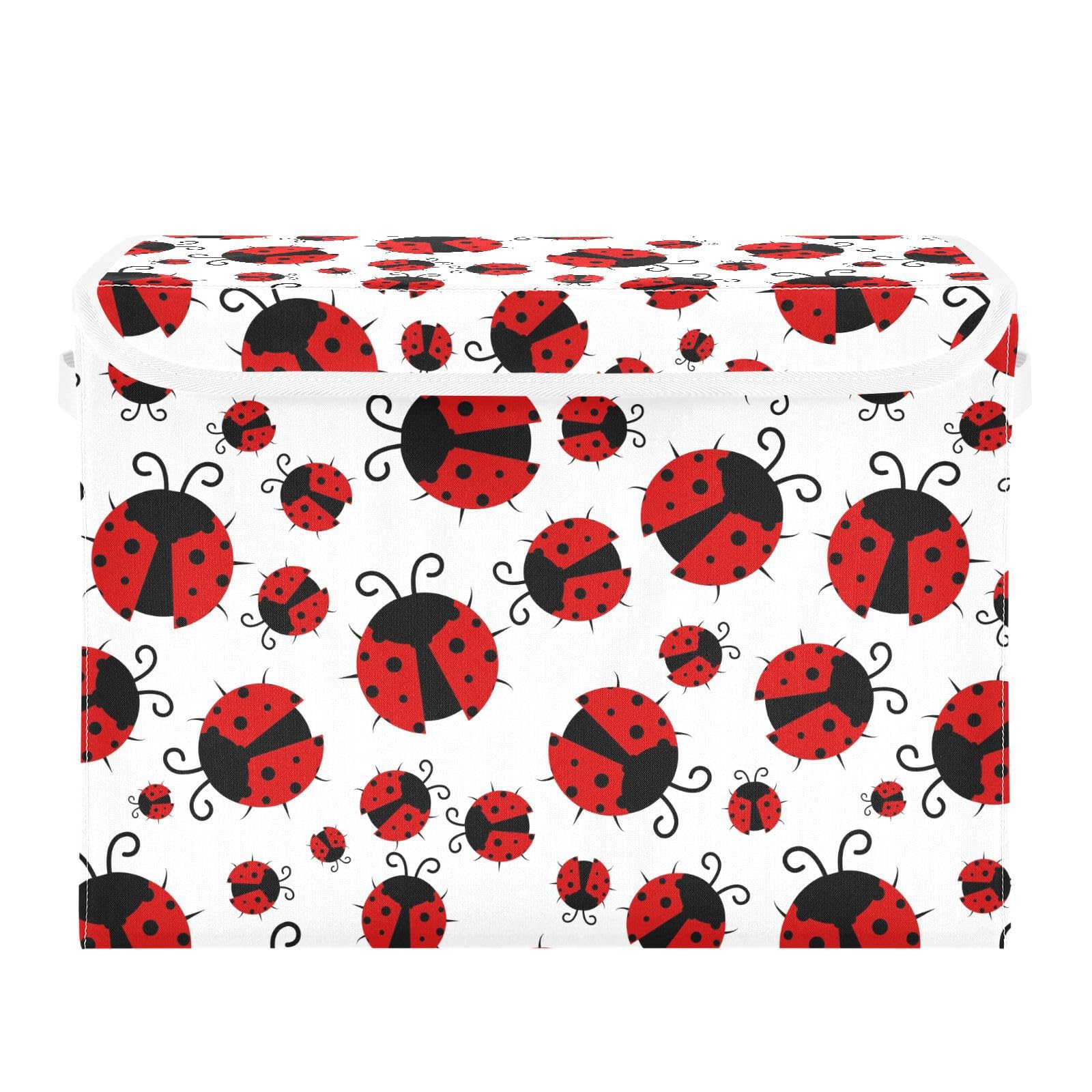 Krafig Animal Cute Ladybug Decorative Storage Box with Lid Large Bins Baskets Foldable Cube Organizer Collapsible Containers for Organizing, Toy, Home, Shelf, Closet