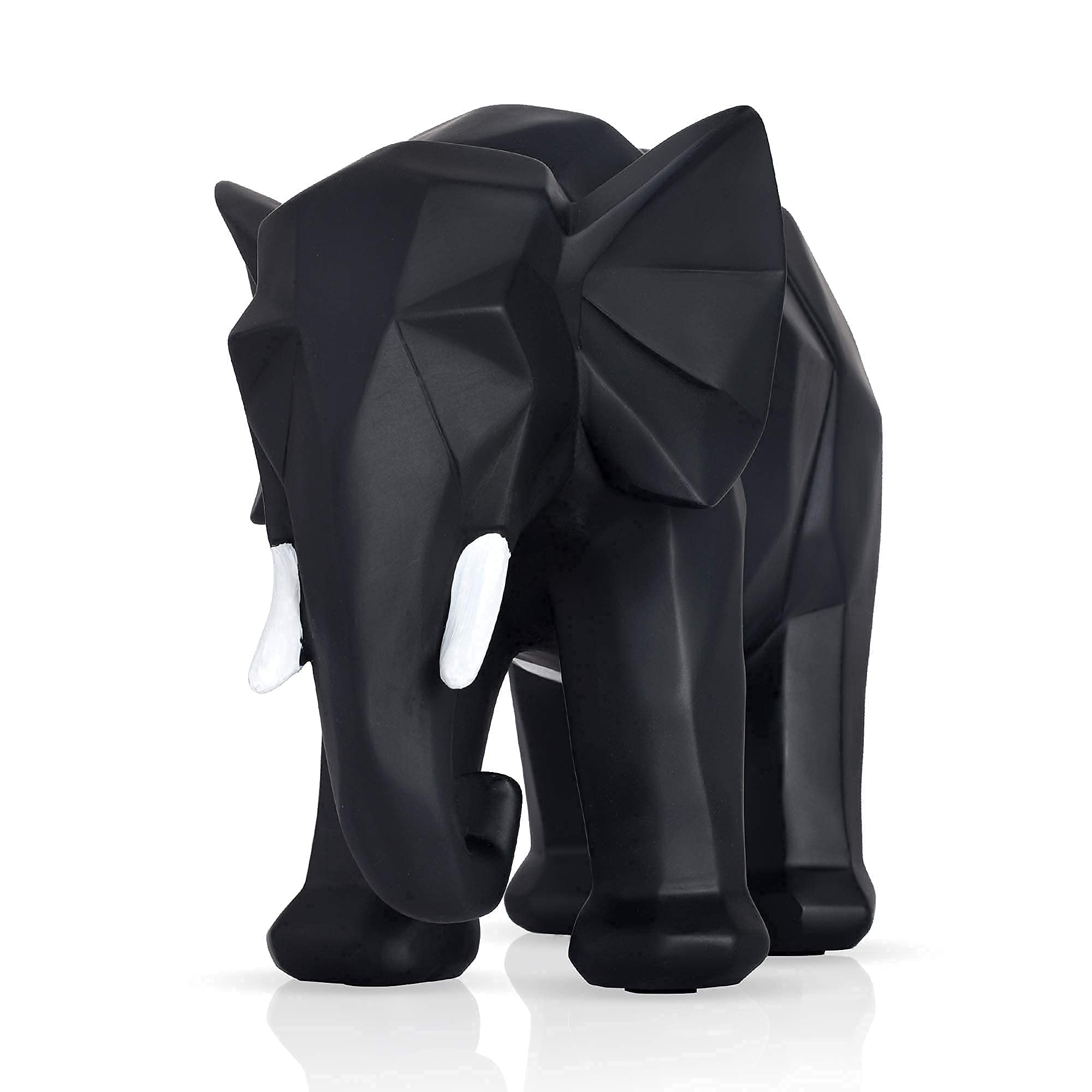 maashu Home Décor Elephant Statue, Interior Design Modern Figurine, Black Geometric Boho Chic Hand Sculpture, Large Good Luck Feng Shui Outdoor Garden Animal, Smooth Texture with Matte Finish