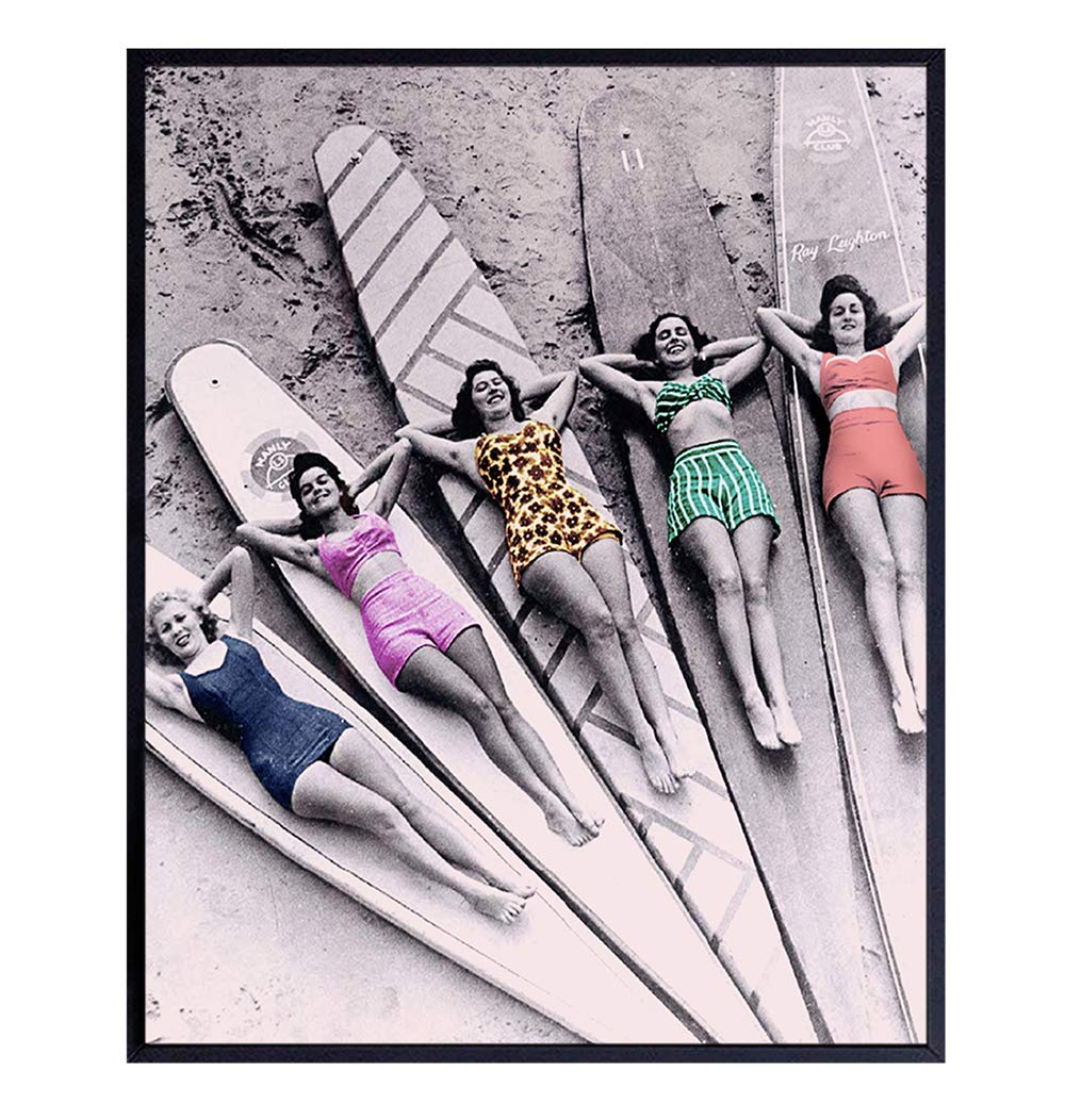 Surf Wall Decor - Vintage Retro Beach Wall Decor - Coastal Ocean Wall Art for Bathroom, Bedroom, Living Room, Beach House - Room Decor, Home Decorations or Gift for Women, Sea Lovers - 8x10 Poster