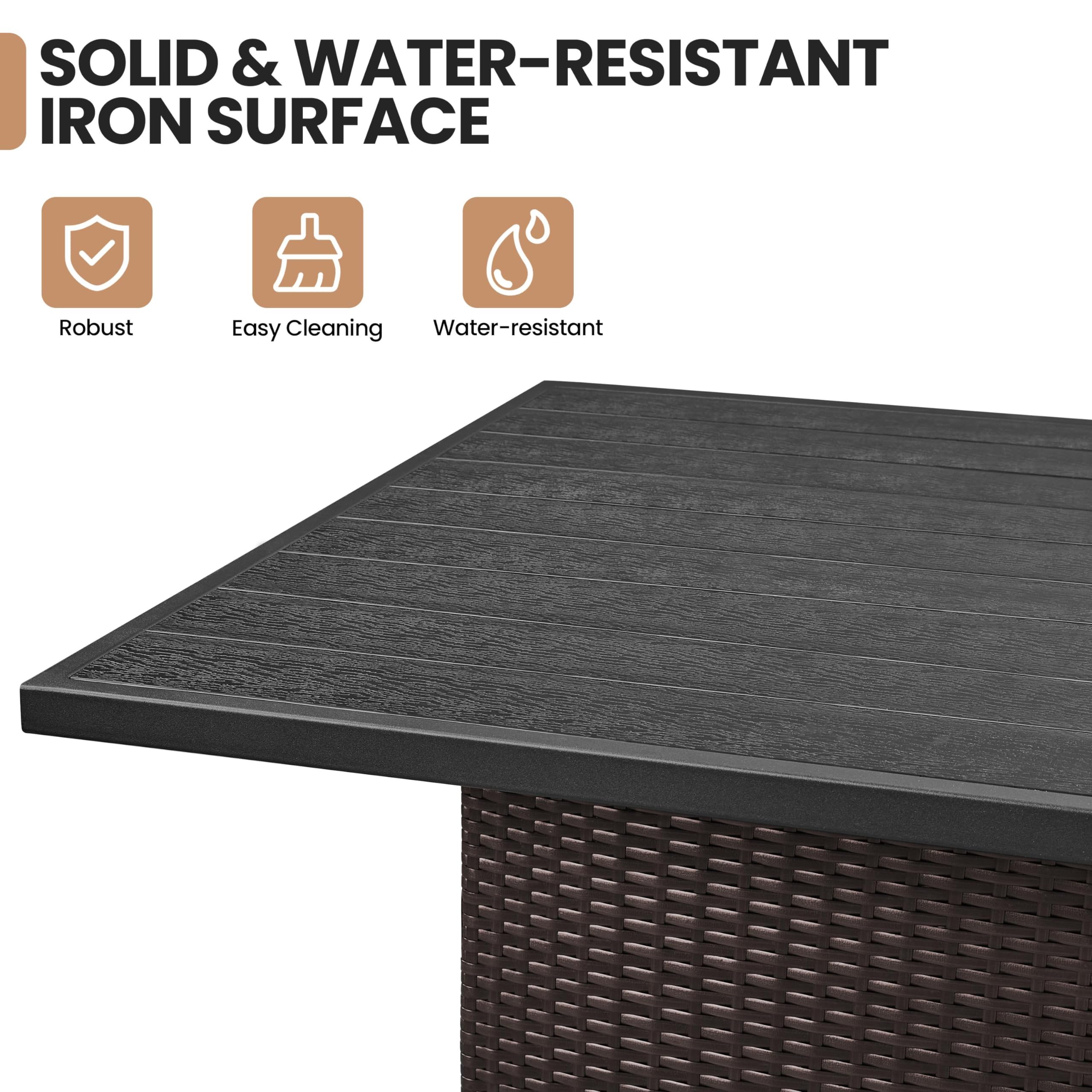 Yaheetech 5 Piece Rattan Bar Set, Outdoor Wicker Set 1 Bistro Table & 4 Stools - PE Patio Rattan Table w/Closed Storage Cabinet & Built-in Bottle Opener, and 4 Square PE Rattan Bar Stools