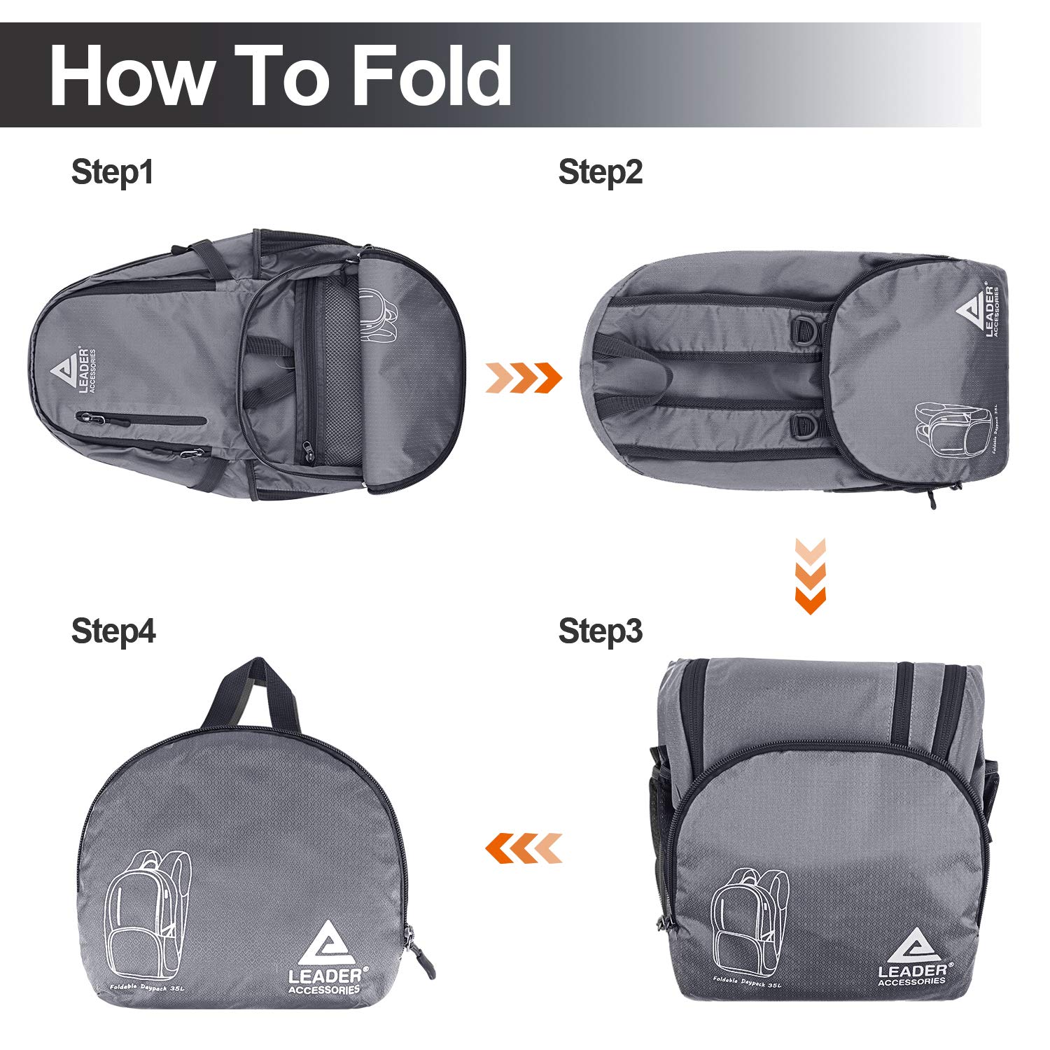 Leader Accessories Foldable Daypack 35L (Grey)