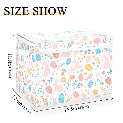 Krafig Foldable Storage Box Large Cube Organizer Bins Easter Eggs Bunnies Flowers Containers Baskets with Lids Handles for Closet Organization, Shelves, Clothes, Toys