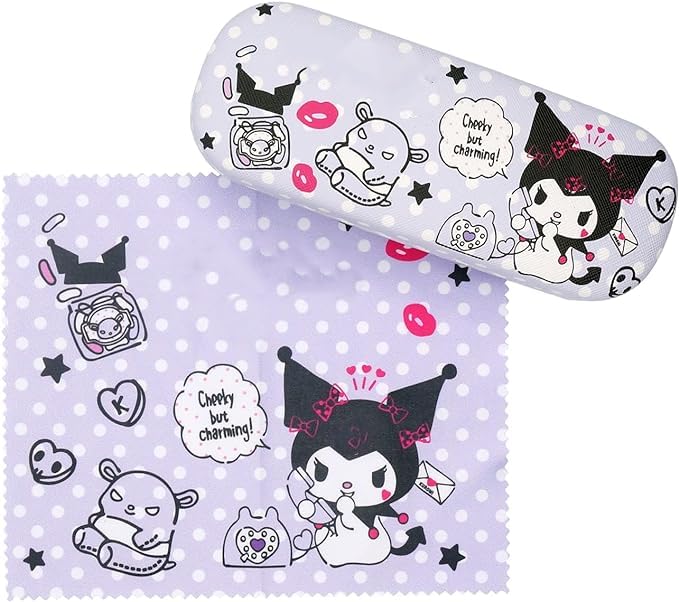 oneZHI Hard Shell Cartoon Eyeglasses Case Protective Case Cover Eyeglass Holder Box with Cleaning Cloth (Purple)