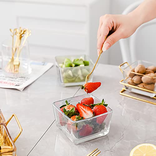 XKXKKE 6 Clear Glass Bowls Set with Gold Metal Rack, Condiment Dishes Serving Bowls Buffet Server Food Display Relish Tray for Fruit Dessert Appetizer Nuts Snacks Candy Chip Dip