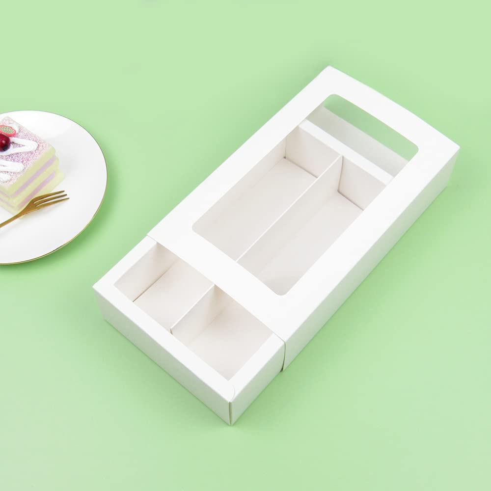 KINGREE 20 PCS Macaron Cake Boxes with Clear Display Window Macarons Container or Packaging Box Kit for Chocolate Mini Cupcakes Cookies or Muffins(Double Row-White)