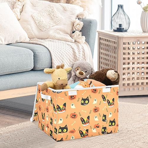 Krafig Foldable Storage Box Large Cube Organizer Bins Cute Halloween Black Cat Dog Containers Baskets with Lids Handles for Closet Organization, Shelves, Clothes, Toys