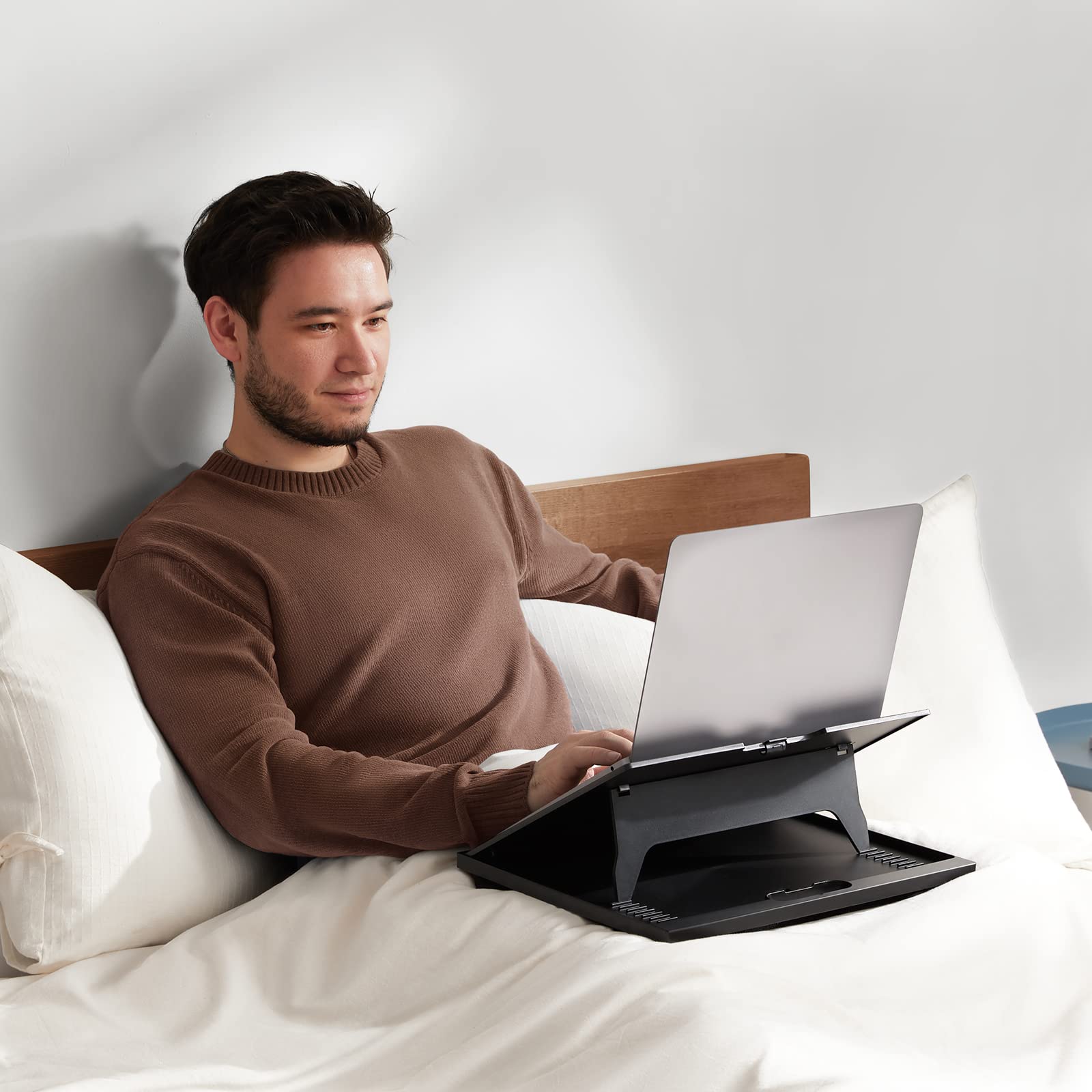 LORYERGO Laptop Lap Desk - Adjustable Lap Desk for Laptop with 8 Angles & Dual Cushions, Computer Lap Desk Fits up to 15.6 Inch Laptops, Portable Laptop Desk Lap Table with Handle for Bed/ Sofa/ Car