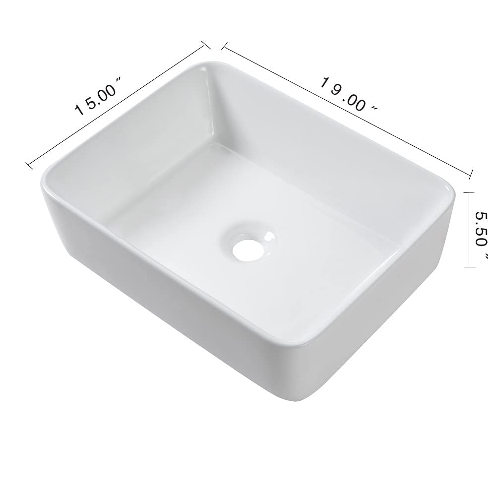 Vessel Sink Rectangular - Sarlai 19"x15" White Bathroom Sink Rectangle Above Counter Porcelain Ceramic Bathroom Vessel Vanity Sink Art Basin