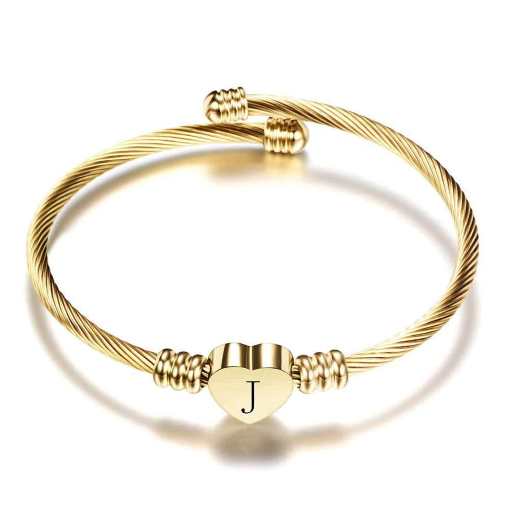 MZC Jewelry Initial Letter Cuff Bracelet Love Heart Alphabet Bracelet