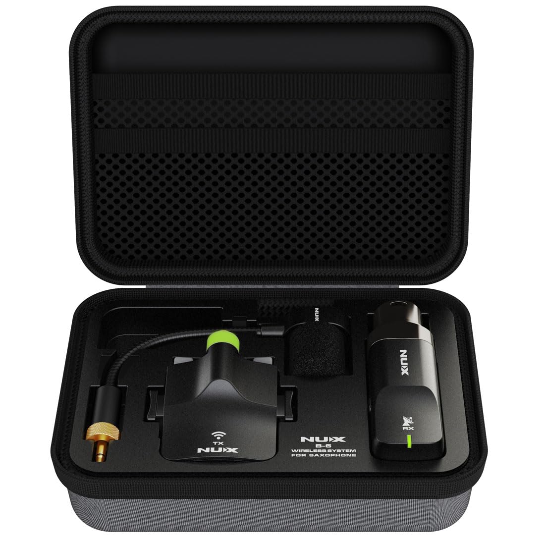 NUX B-6 Saxophone Wireless System with Charging Case,Operation Range of 20 Meters,High-Resolution 24- bit/44.1kHz Audio,2.4GHz Wireless Saxophone Microphone