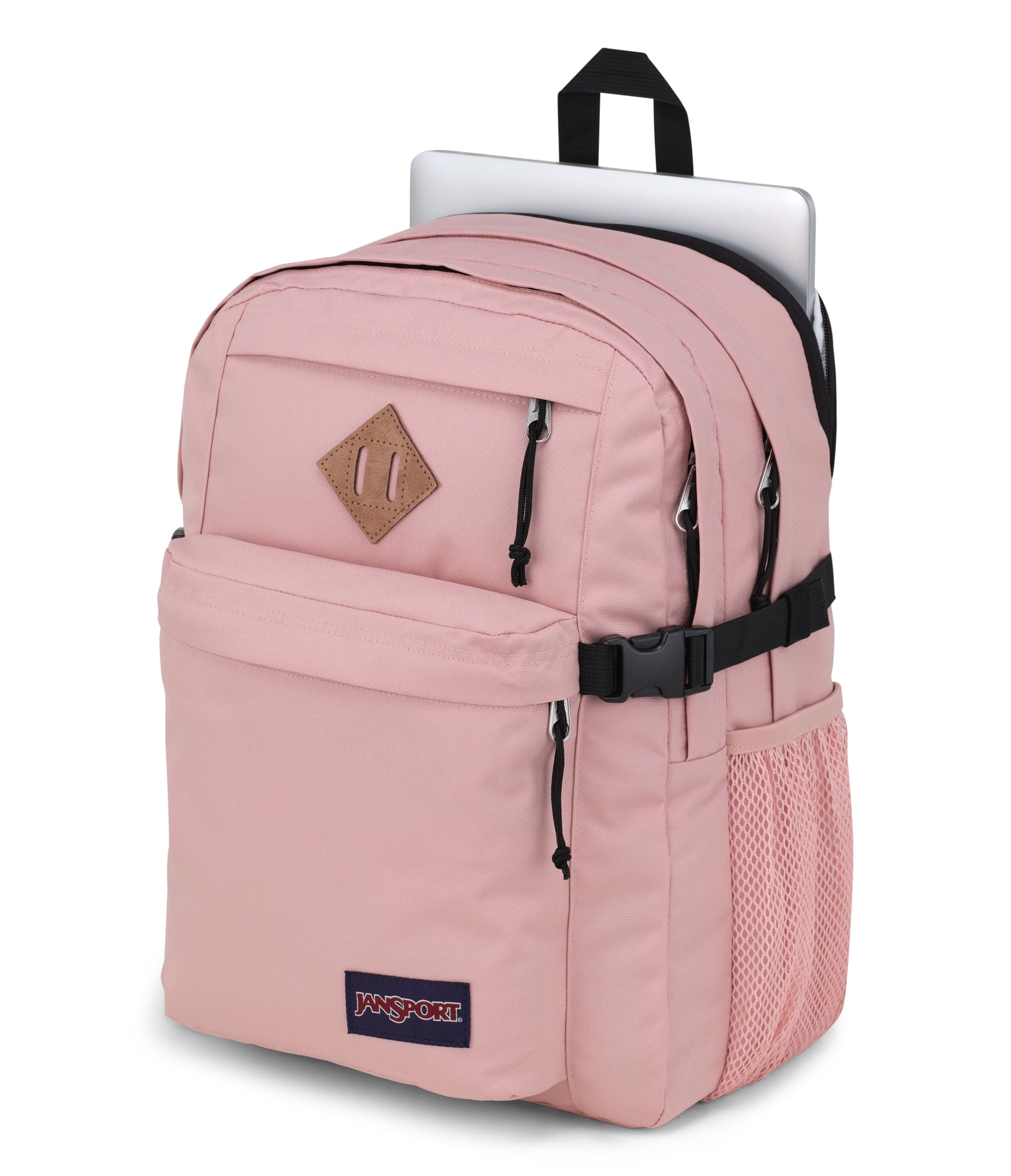 JanSport Main Campus Backpack - Travel, or Work Bag w 15-Inch Laptop Sleeve and Dual Water Bottle Pockets, Misty Rose
