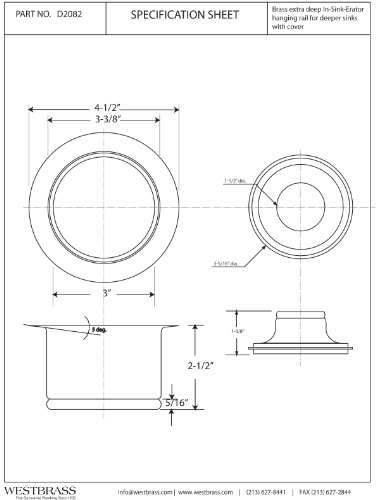 Westbrass D2082-62 3-1/2" Extra-Deep Collar Kitchen Sink Waste Disposal Flange & Stopper, Matte Black
