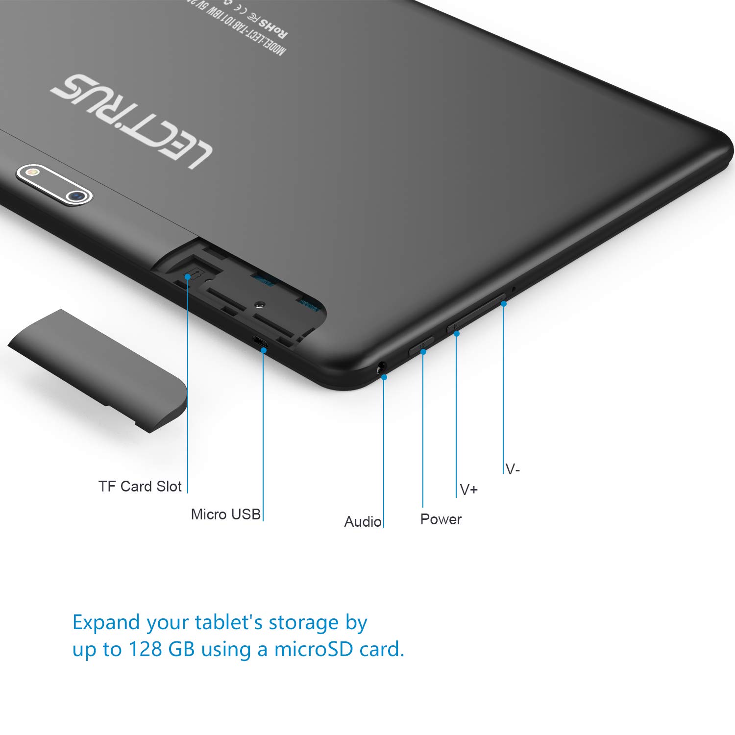 LECTRUS Tablet 10 inch Android, 10.1" 5G WiFi Tablets PC, Quad Core, 16GB Storage, Dual Cameras & Speakers, 1280x800 IPS Full HD Display, 6000mAh Battery, Bluetooth, GPS, FM, Netflix, Black