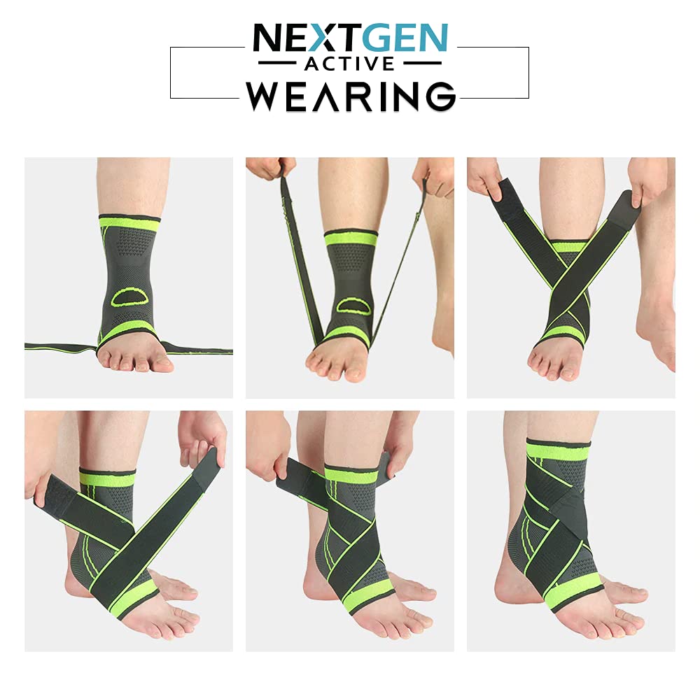 NextGen Active Supportive Ankle Brace (Large/X-Large, Black/Red) - Adjustable Straps with Compression Sleeve. Protect Against Ankle Sprains and Injury. Decrease Ankle Swelling and Recovery time.
