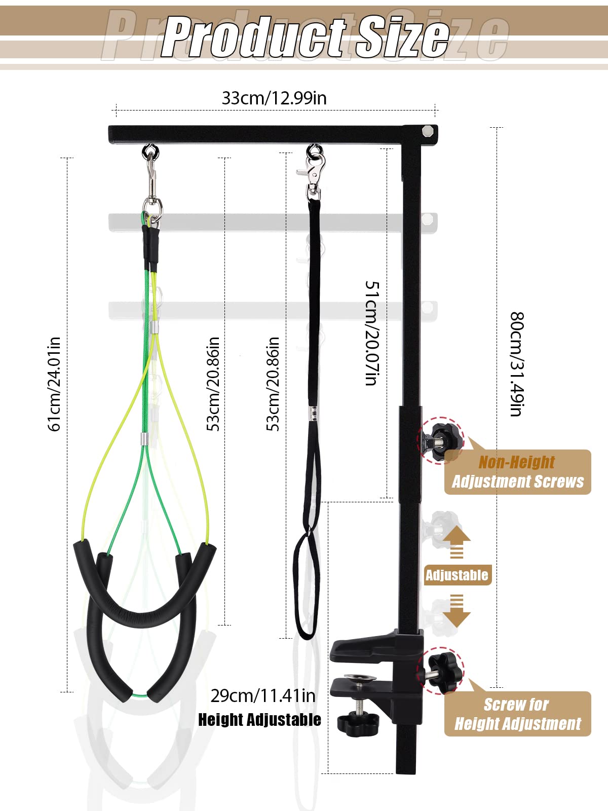 Kalolary Dog Grooming Arm, H-Shape Pet Grooming Table Arm with Clamp Loop Noose & No Sit Haunch Holder 35.5"~47.3" Width & 35.5" Height Adjustment Grooming Arm for Large Medium Small Dogs