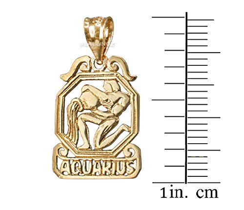 LA BLINGZ 10K Yellow Gold Open Design Aquarius Zodiac Charm Pendant