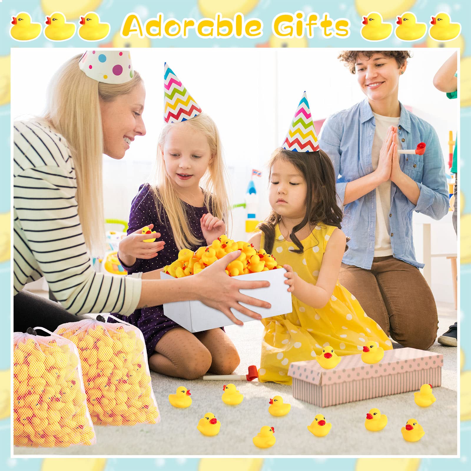 Shappy Mini Rubber Ducks Bulk with Bags Yellow Tiny Ducks Squeak & Float Duck for Shower Ducks Bathtub Birthday Party Decoration(300 Pcs), 11.8x13.8 Inch