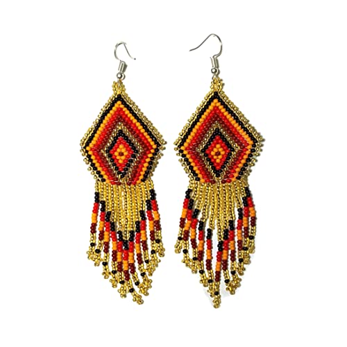 Native American Style Beaded Necklaceā Ukrainian beaded Necklace Native Handmade Seed Bead Necklace,Tribal ethnic beaded necklace (Golden)
