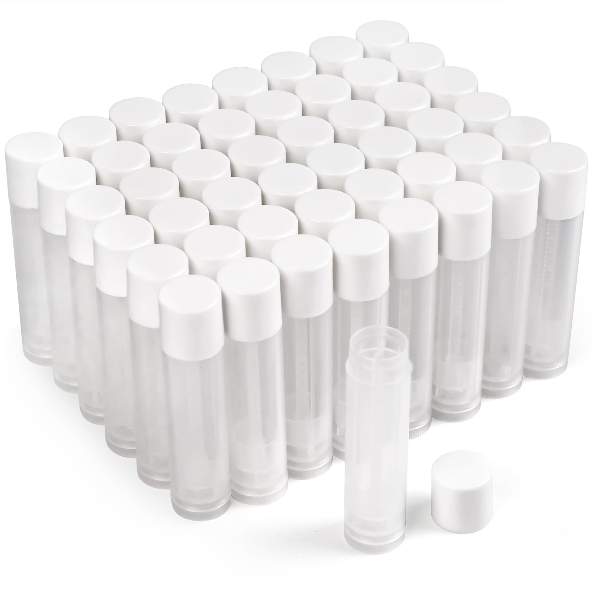 LotFancy Lip Balm tubes Empty, 60PCS 5.5ml (3/16 Oz), Clear Lip Balm Container Tubes with White Caps, BPA Free & Leak Free, Refillable