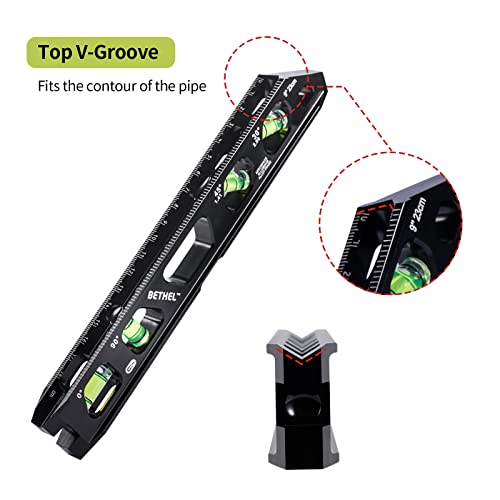 Torpedo Level, Magnetic Conduit Level with 4 Vials, V-Groove and Magnet Track,Aluminum Alloy Construction, High Viz Black (9 inch)