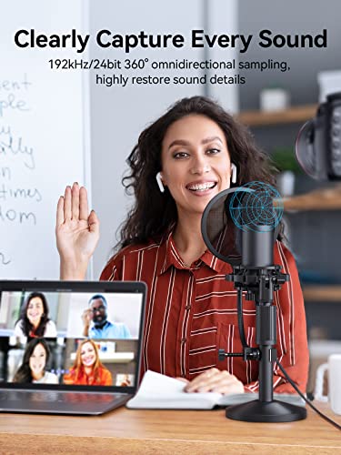 SOOMFON USB Computer Microphone Condenser Podcast Microphone for PC, Recording, Gaming, Streaming, Upgraded Mic with Height Adjustable Stand, Headphone Output, Gain and Volume Knob