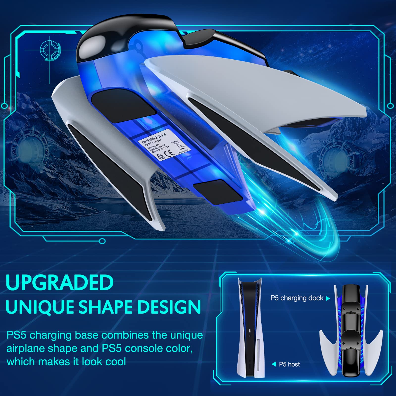 PS5 Controller Charger Station, PS5 Charging Station for Playstation Dualsense Controller, 5V/2.6A Fast Charging PS5 Controller Charger Dock for Playstation 5 Controller with Plane Design