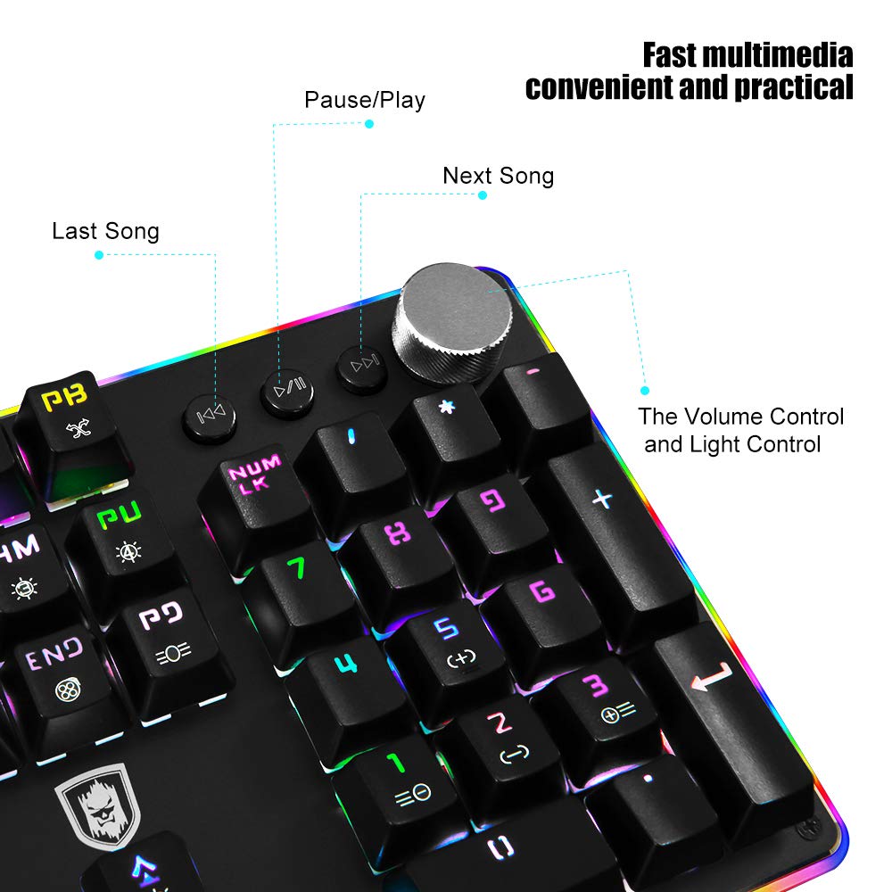 KOLMAX HUNTER Mechanical Gaming Keyboard RGB LED Backlit USB Wired Gaming Keyboard with Blue Switches for Windows Mac Gaming PC 100% Anti-Ghosting(104 Keys, Black)