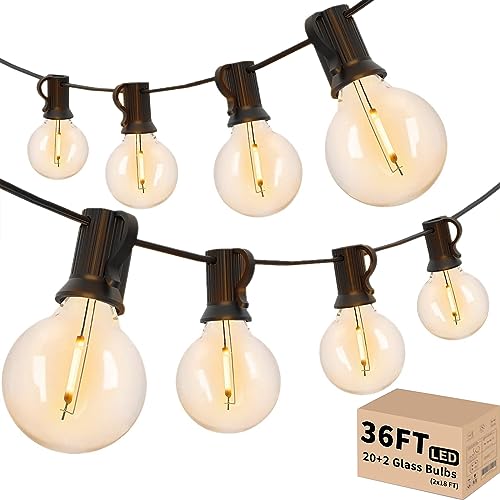 Svater LED Outdoor String Lights 36FT, Patio Lights with 20 Glass Edison Bulbs, Dimmable IP45 Waterproof Outdoor Hanging Globe Lights 2700K Warm White(2 Pack X 18FT)