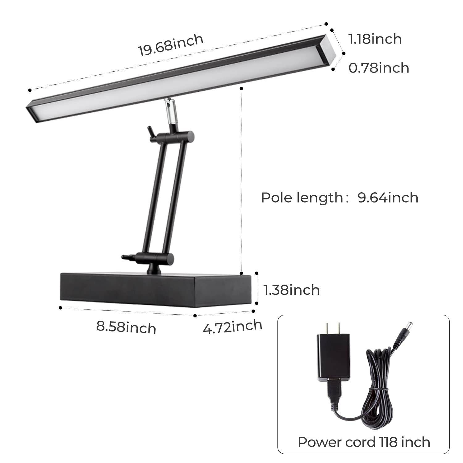 NXWVPC BOLOWEI LED 20" Piano Lamp - Onekey Stepless Dimming Piano Desk Light for Upright Piano Free Height Adjustment 10W Black