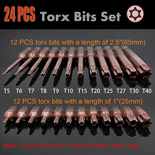 Torx Bits Set, PTSLKHN 24PCS Security Torx Bit Set, High Hardness S2 Alloy Steel, Magnetic, Anti-rust