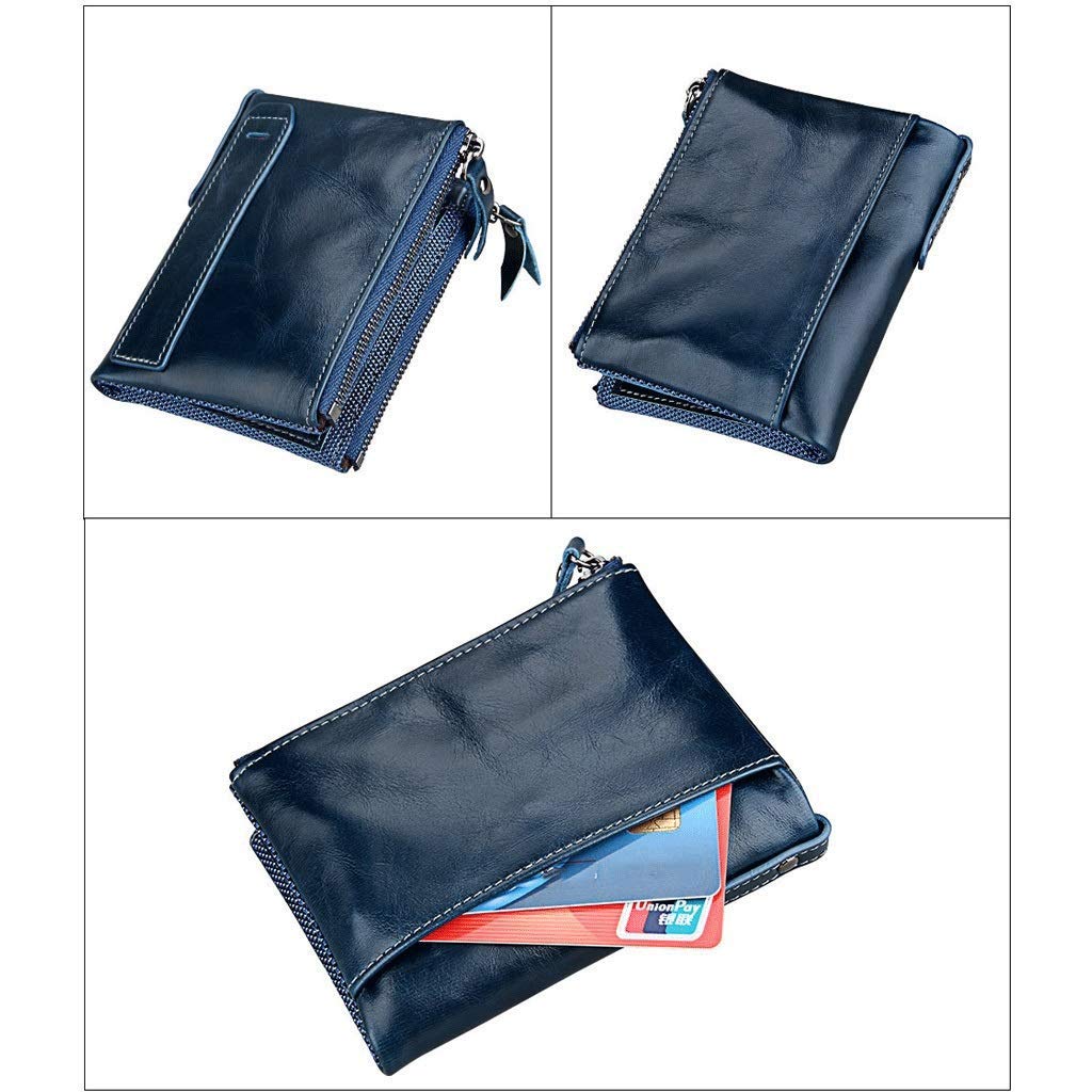 TKFDC Mens Genuine Leather Zipper Wallet, Blocking Vintage Bifold Zip Around Credit Card Holder