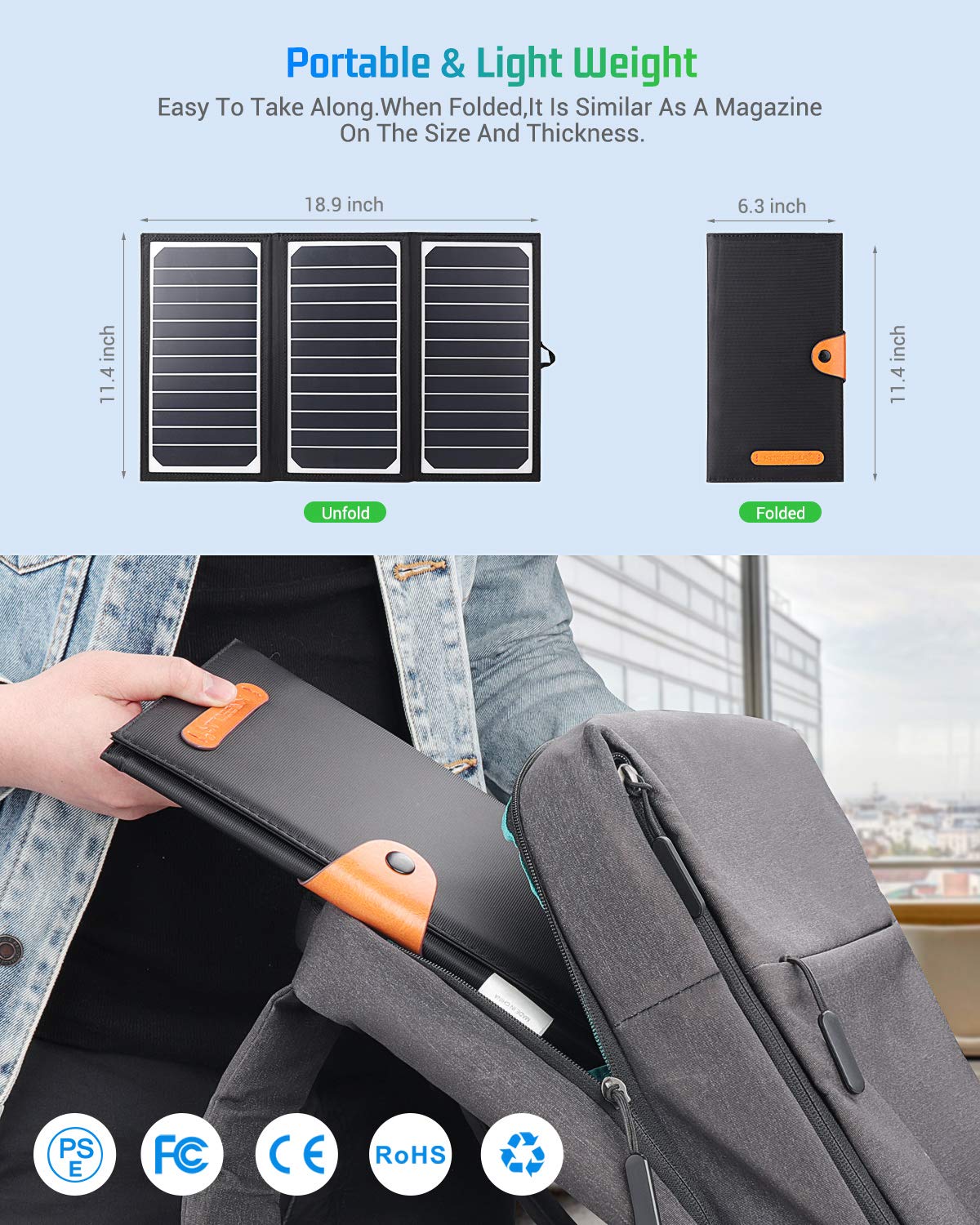 KINGSOLAR Portable Solar Charger 21W Solar Panel Charger with 2 USB Ports, Waterproof Camping Foldable Portable Solar Charger for Cell Phone Tablet GPS iPhone iPad Camera Electronic Device and More