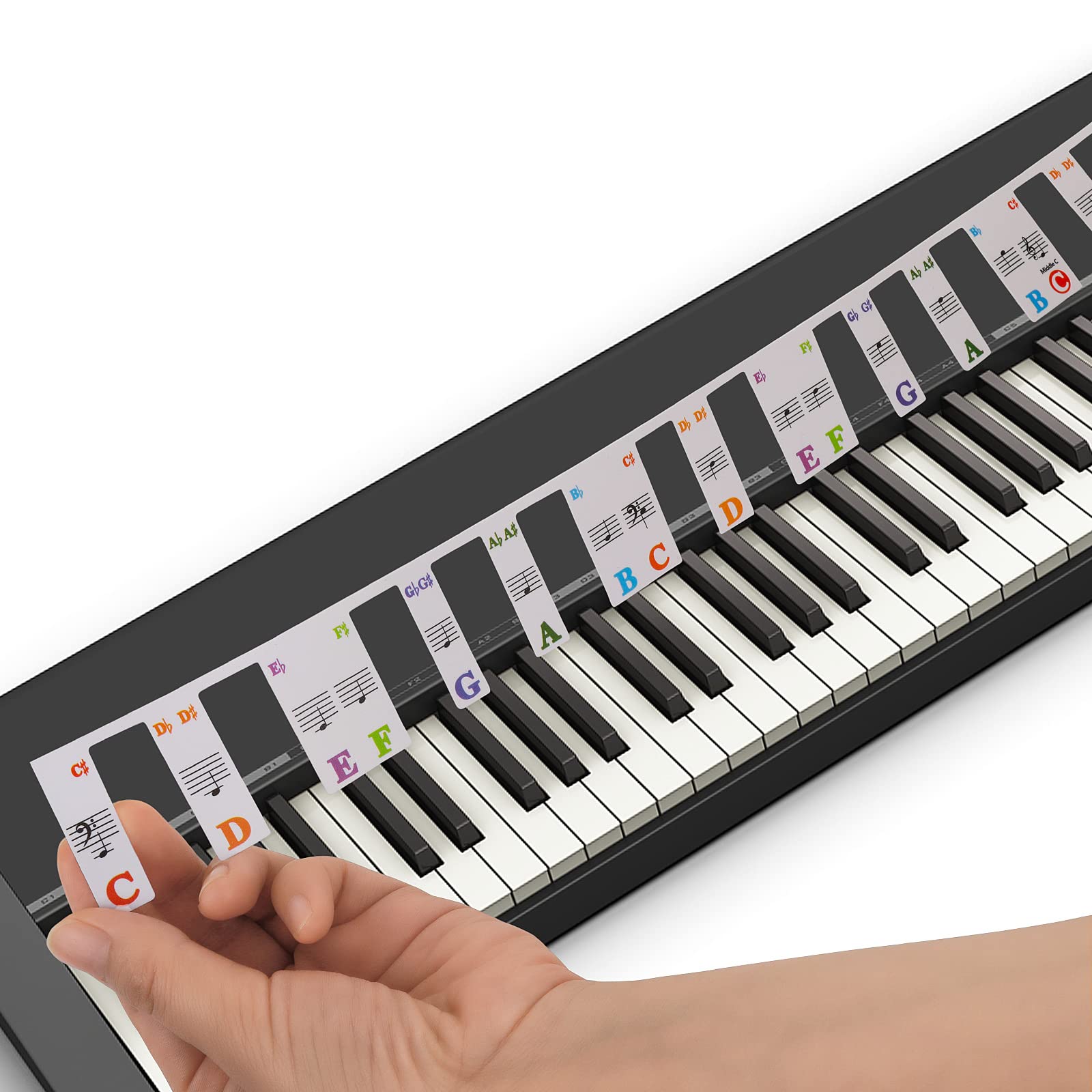 Piano Key Stickers for Beginners Kids,61 Keys 1:1 Full-Size Plastic Paste-Free Piano Keyboard Stickers Removable Piano Keyboard Stickers