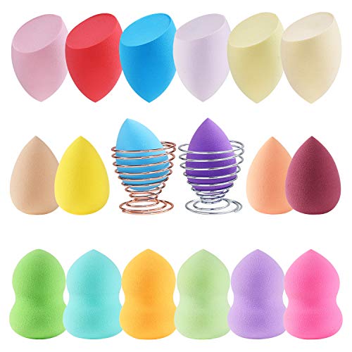 Makeup Sponge 18 Pcs Set-Beauty Sponge Foundation Blending Sponge with 2 Pcs Egg Sponge Blending Holder Stand, Flawless for Liquid & Creams & Powers (Sponge stand color random)