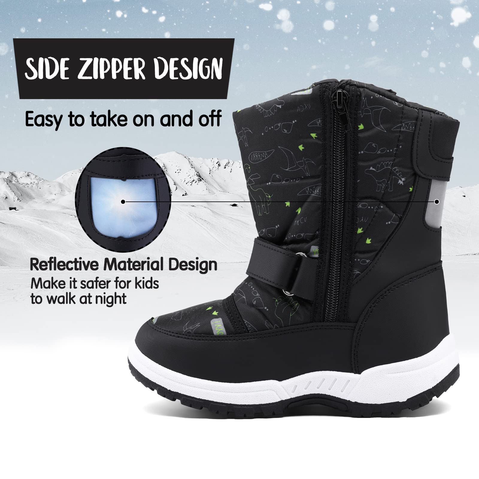 K KomForme Boys Girls Snow Boots Waterproof Winter Outdoor Boots(Toddler/Little Kid/Big Kid)