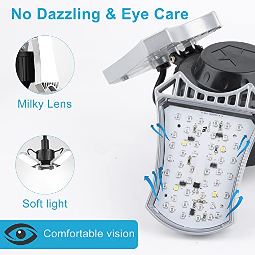 LED Garage Lights Motion Activated, 60W Deformable LED Garage Lights 5000K 6000LM LED Shop Lights, Adjustable Multi-Position Panels,3 Adjustable Panels,E26 Base, Workshop Attic and Basement