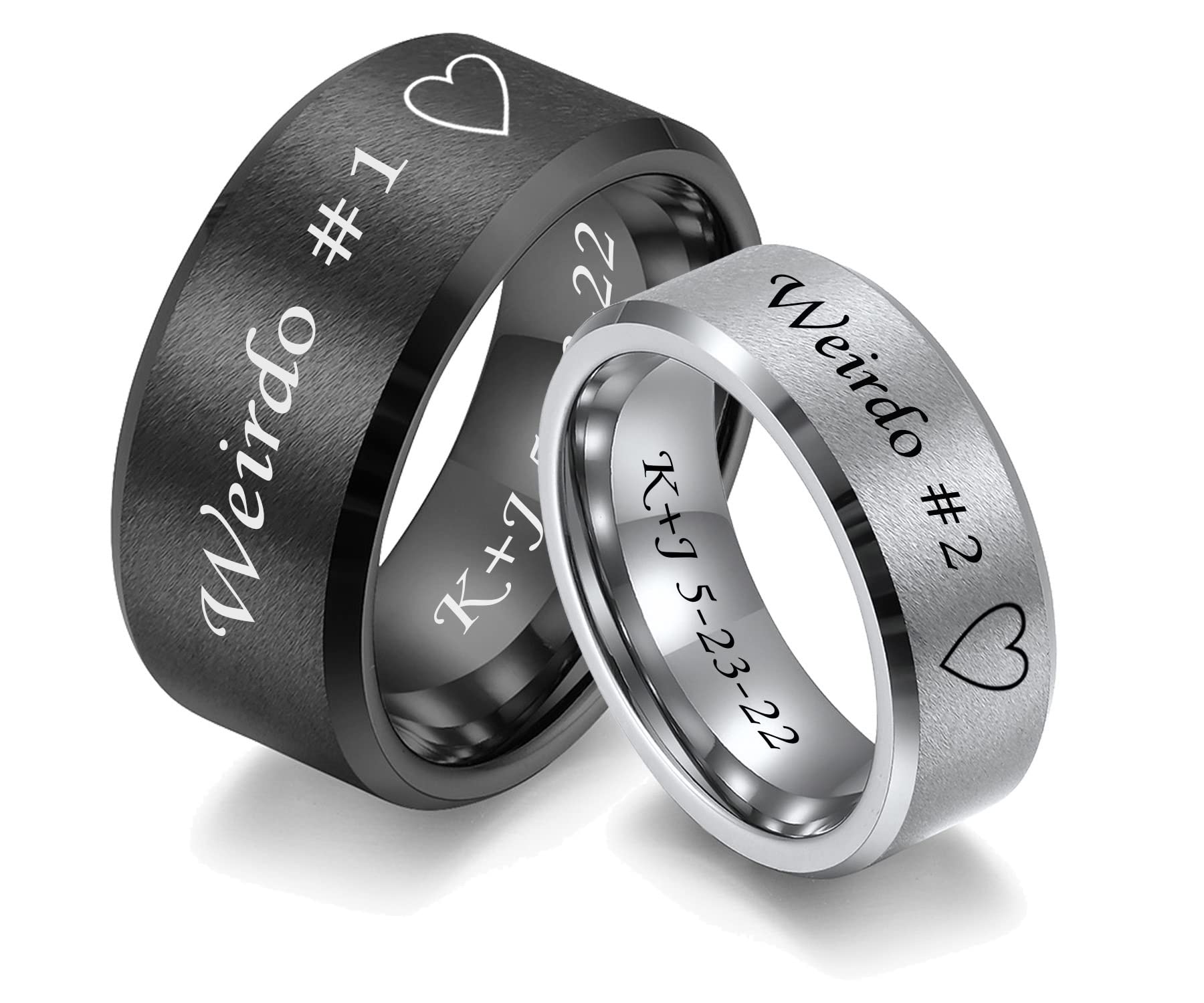 MZZJ Weirdo #1 & Weirdo #2 Couple Matching Ring 10MM & 8MM 2 Tone Set Brushed Tungsten Carbide Bevel Edge Promise Rings for Engagement Wedding,Birthday Gift for Wife Husband