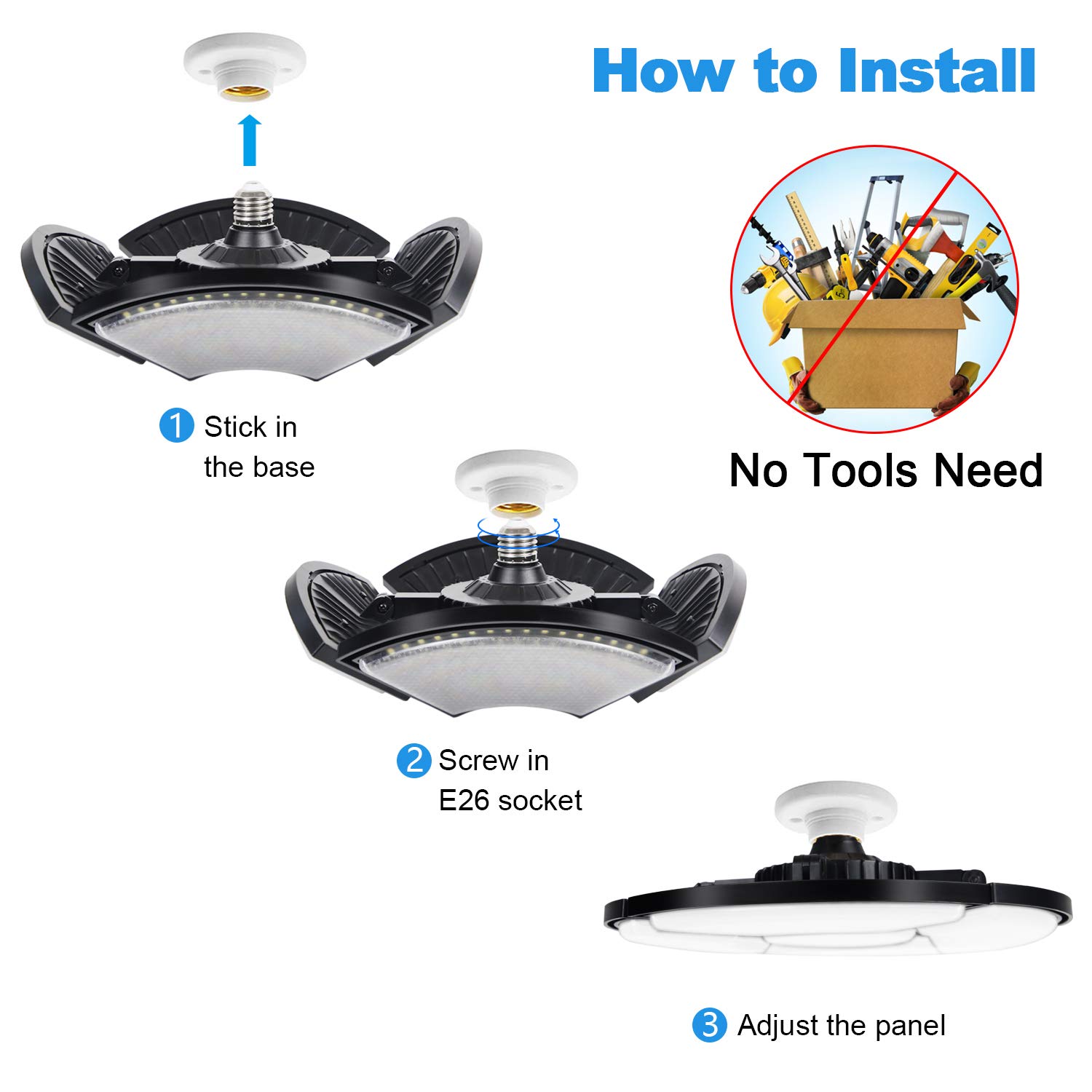 LED Garage Lights, 120W 12000 Lumens Garage Ceiling Lights, 6500K Daylight with Deformable Four Panels Garage Ceiling Light Fixture E26 Utility LED Shop Light for Garage Basement Workshop Warehouse