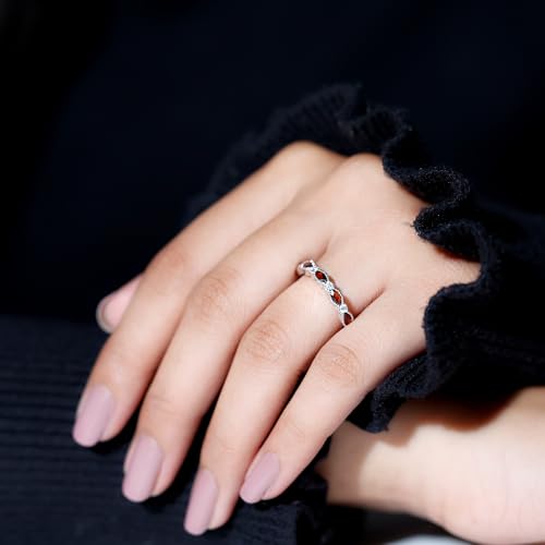 Natural Garnet Diamond Half Eternity Ring for Women, Aaa Quality, Wedding Anniversary Eternity Ring - With Jewelry Box, 14K White Gold, Size:US 6.00