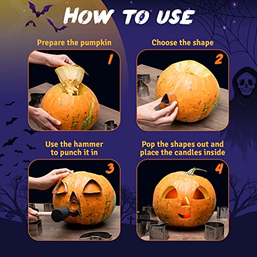 Pumpkin Carving Kit with Hammer - Halloween Decor - Pumpkin Carving Stencils - Pumpkin Carving Tools for Halloween Decoration, Safe & Easy for Kids - 24 Pieces