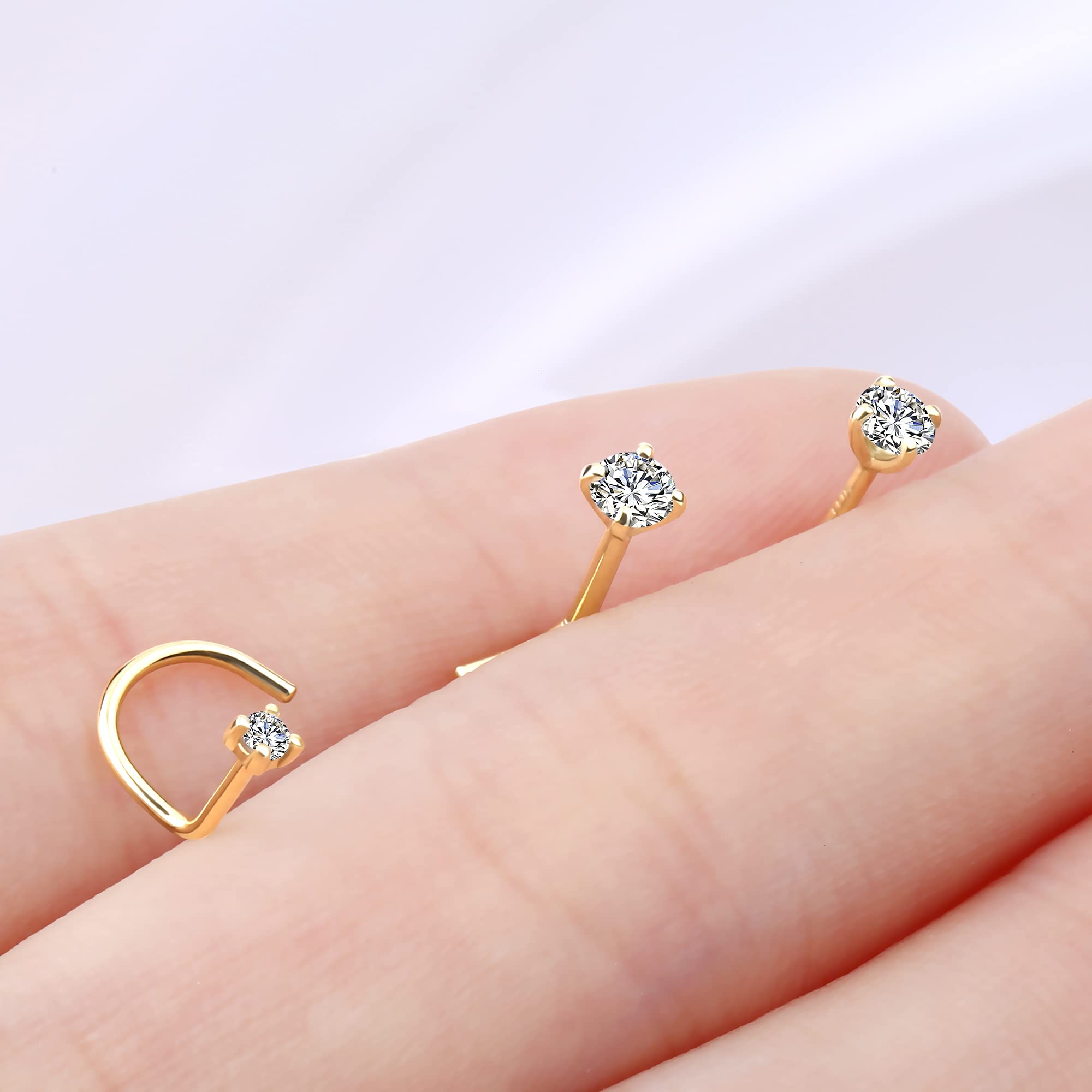OUFER Nose Rings 20G Nose Piercings 14K Solid Gold L-Shaped Nose Stud Screw Nose Bone Nose Screw Nose Piercing Jewelry