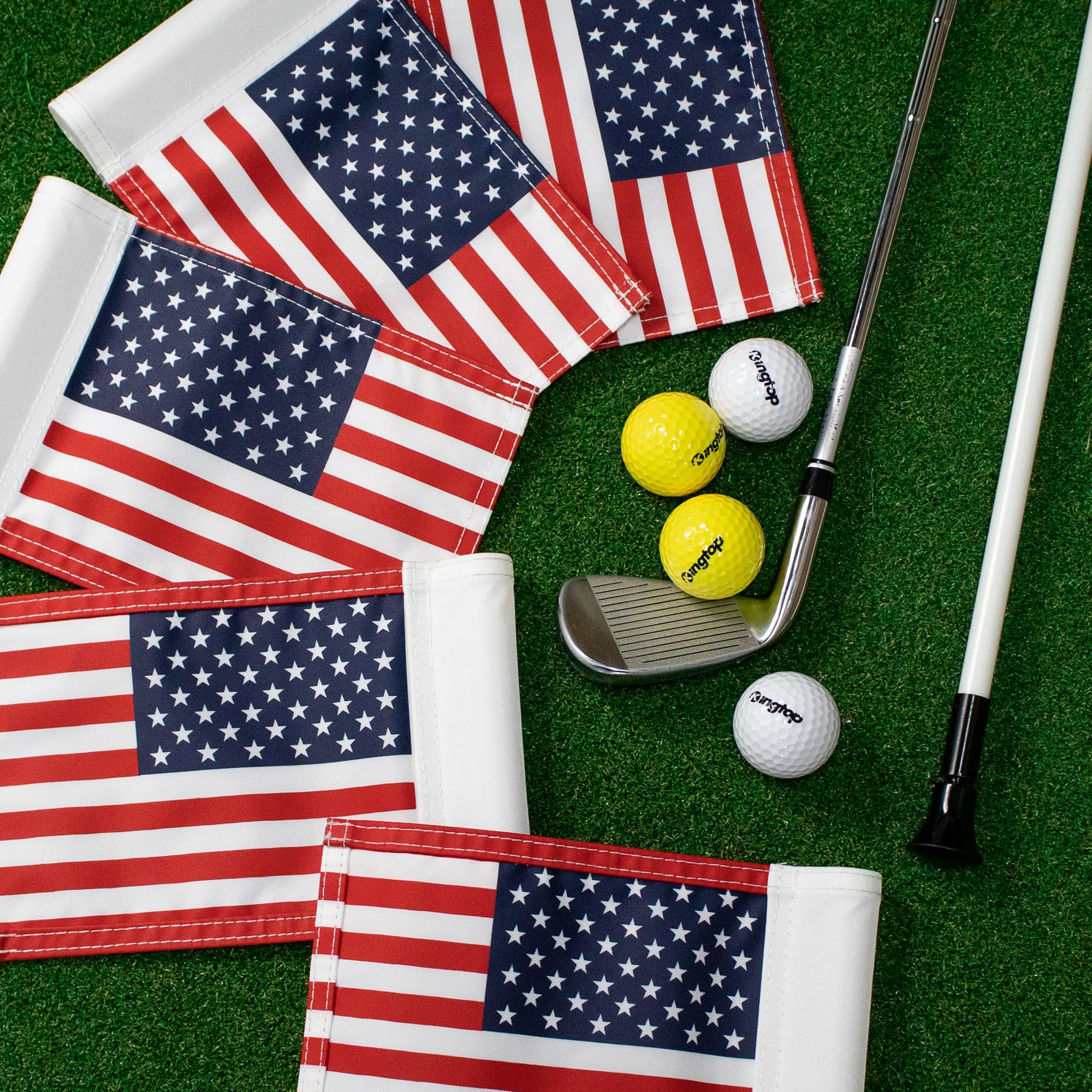 KINGTOP USA Golf Flag 8x6 Inch β Premium Dual-layer 420D Nylon, Double Sided American Pattern Printing, Tube Inserted β Mini Practice Putting Green Flags for Yard, 1-Pack