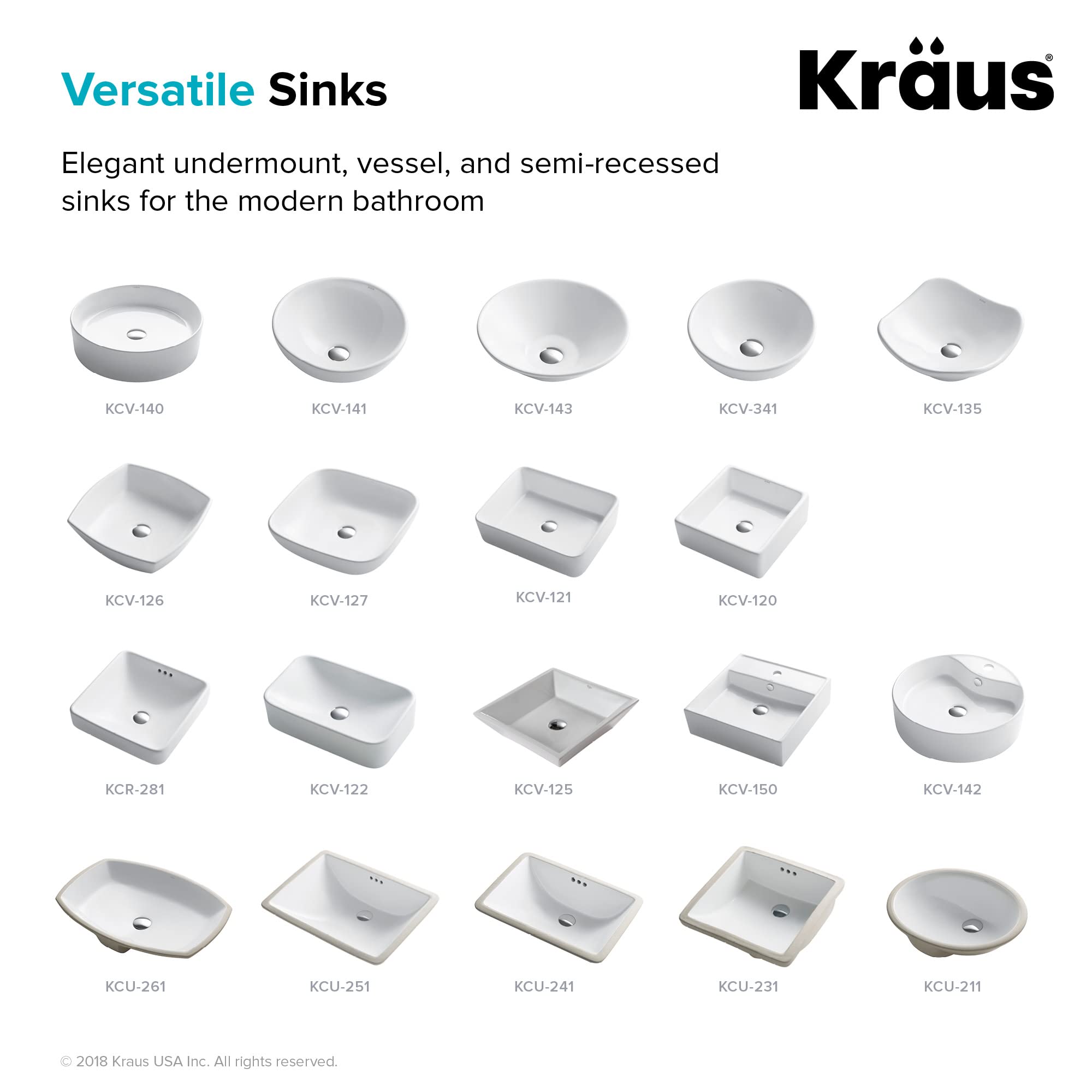 Kraus KCV-120 Square Ceramic Bathroom Sink, White, 15 Inch