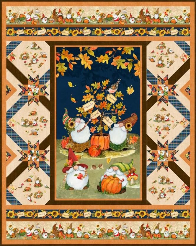 Wilmington Prints Gnome-Kin Patch 23.625" Fall Gnome Panel Multi, Fabric by The Panel