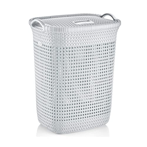 UNIWARE 65 Liter Knit Design Clothes Hamper Laundry Basket, Made in Turkey (White, 1 Piece)