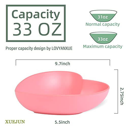 XUEJUN Bamboo Fiber Big Heart-shaped Bowls pink Deep Heart Plates Salad Bowl/Fruit Bowl for Desserts/Pasta/Dinner, 9.7inch
