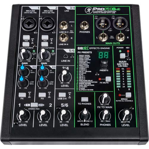 Mackie ProFX6v3 6-Channel Sound Reinforcement Mixer with Built-In FX, Gator Cases G-MIXERBAG-1212 Mixer Bag & Stereo Cable 10' Bundle